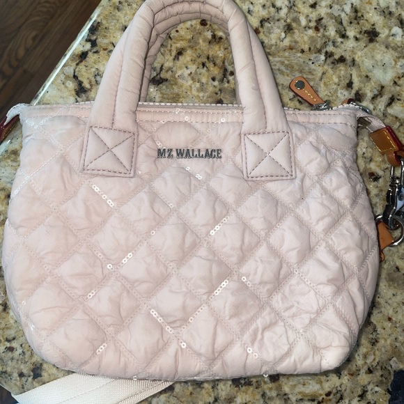 MZ Wallace | Bags | Mz Wallace Micro Sutton Quilted Nylon Handle Bag Crossbody Purse Pink Sequin ...